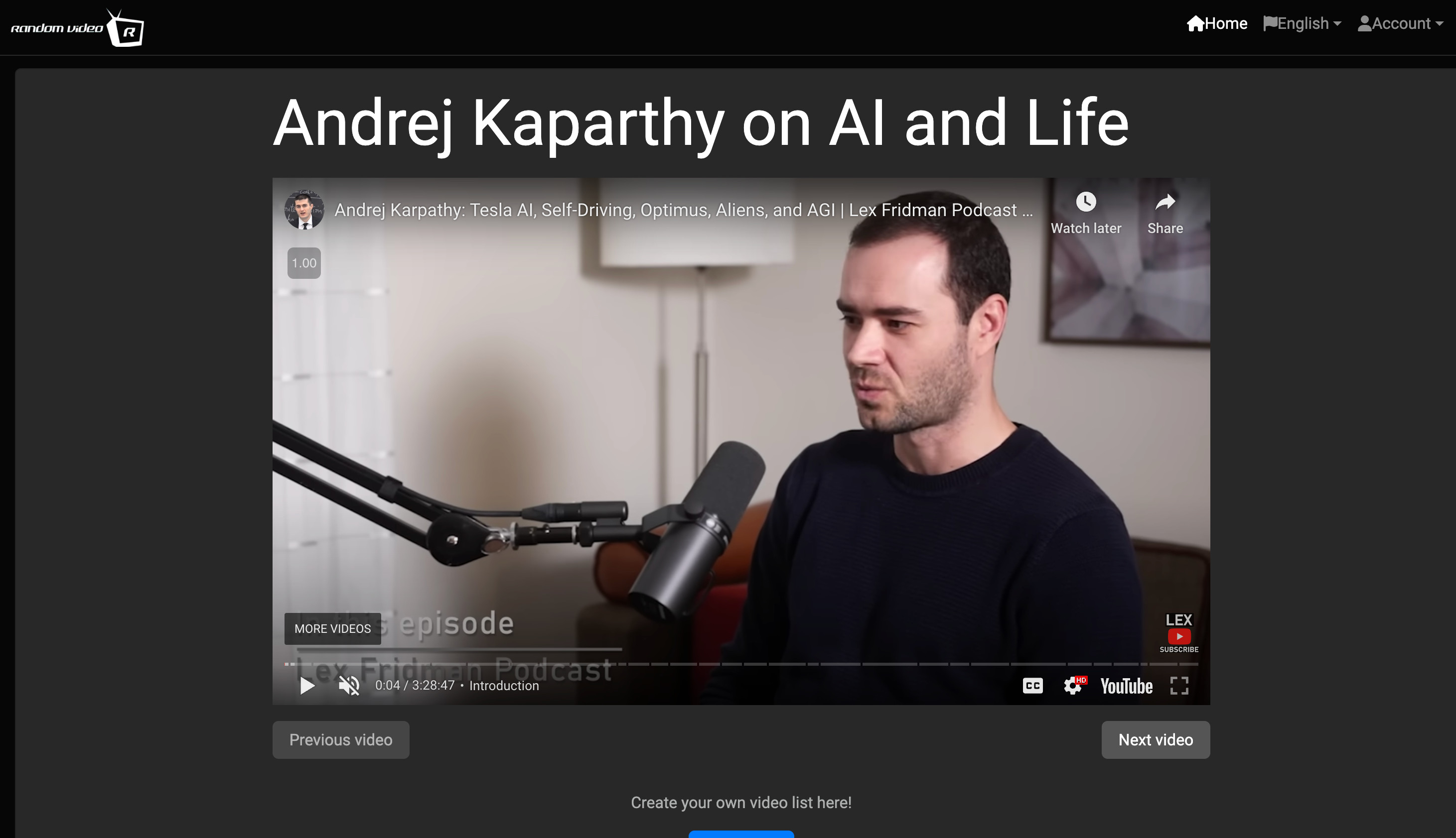 Portfolio Page for Random Video Project